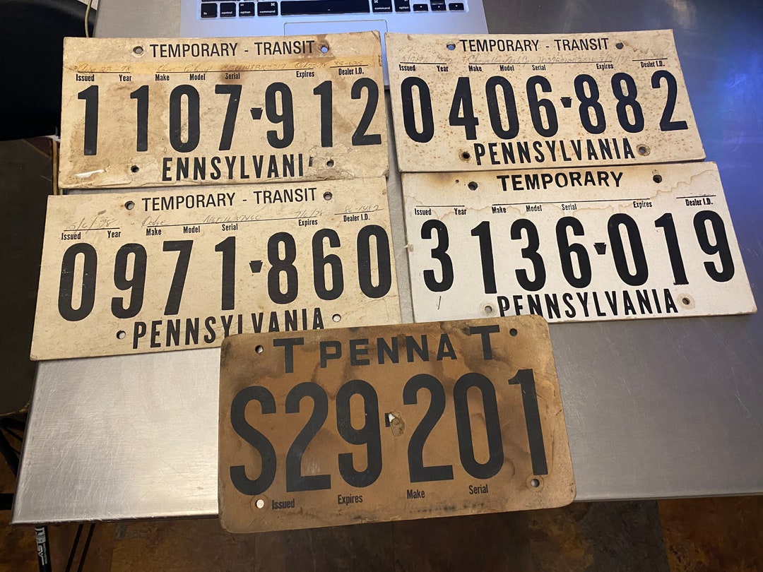 5 Vintage Pa Temporary License Plates . Vintage Pennsylvania Temporary ...