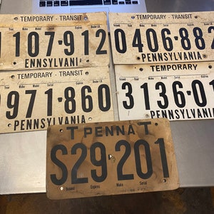 5 Vintage Pa Temporary License Plates . Vintage Pennsylvania Temporary ...