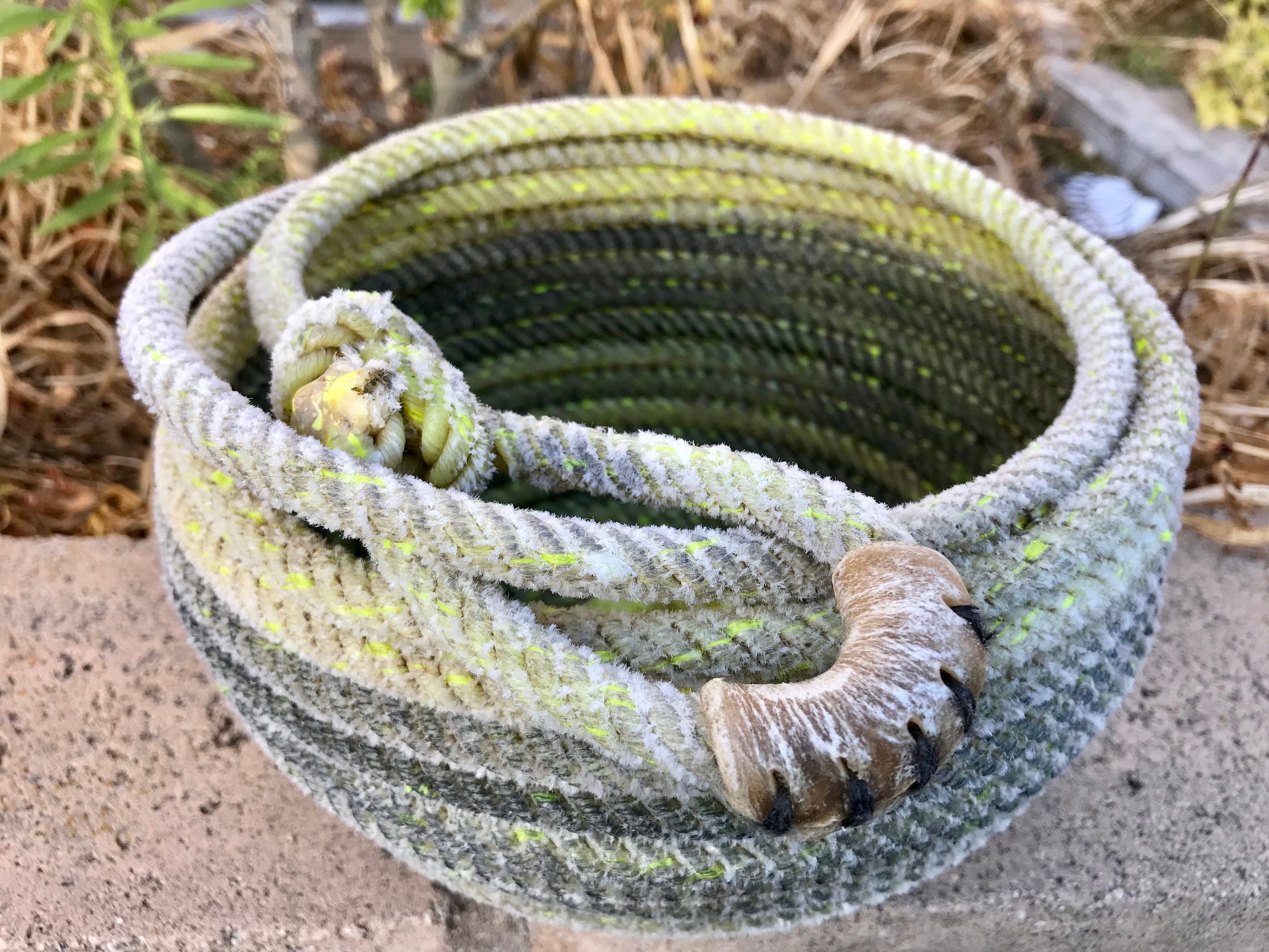 Cowboy Latiat, Ranch Rope Basket, Yellow Highlights Handmade, One of a ...