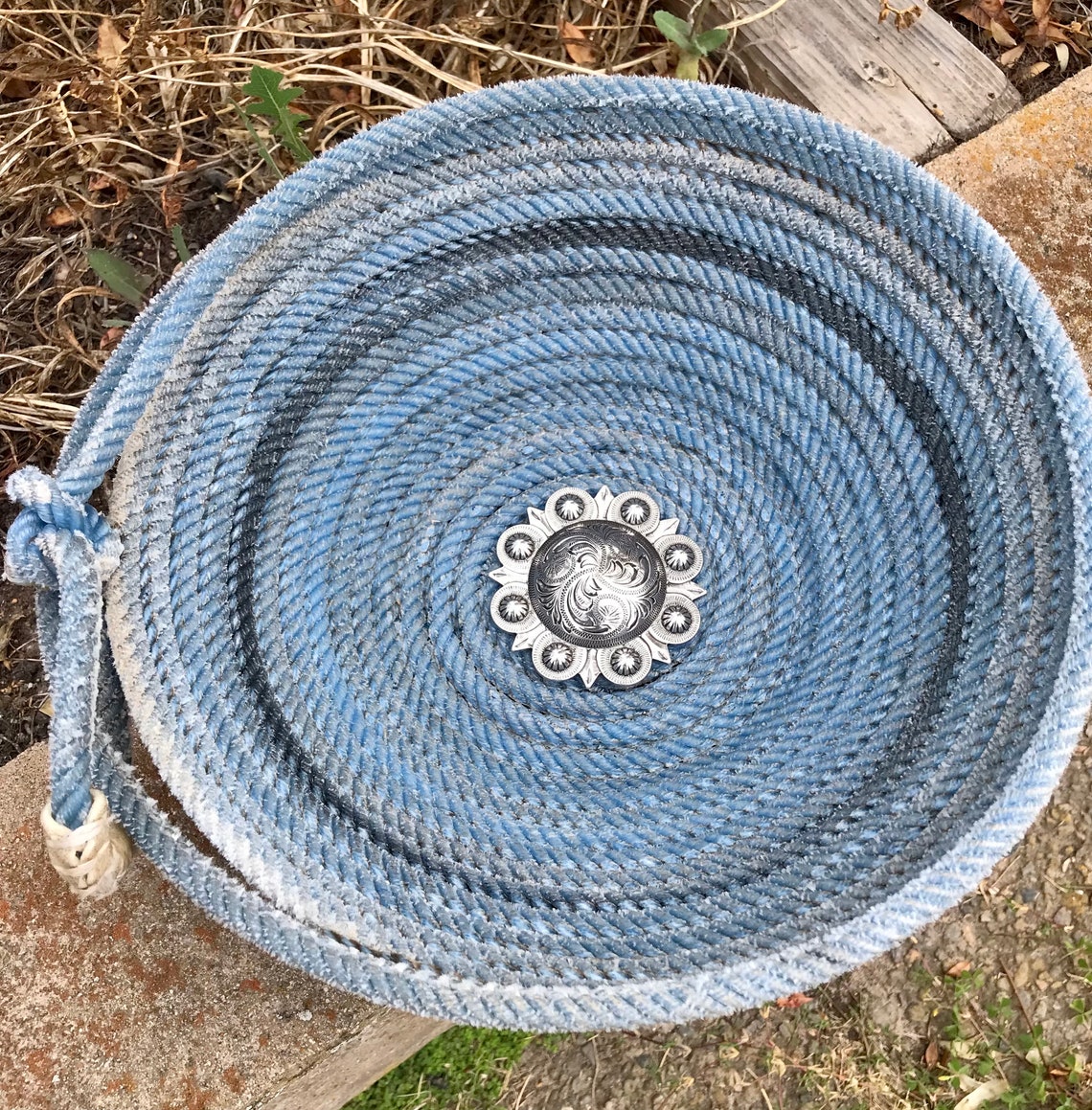 Cowboy Lariat Rope Basket. Beautiful Blue Color With a Silver Concho in ...