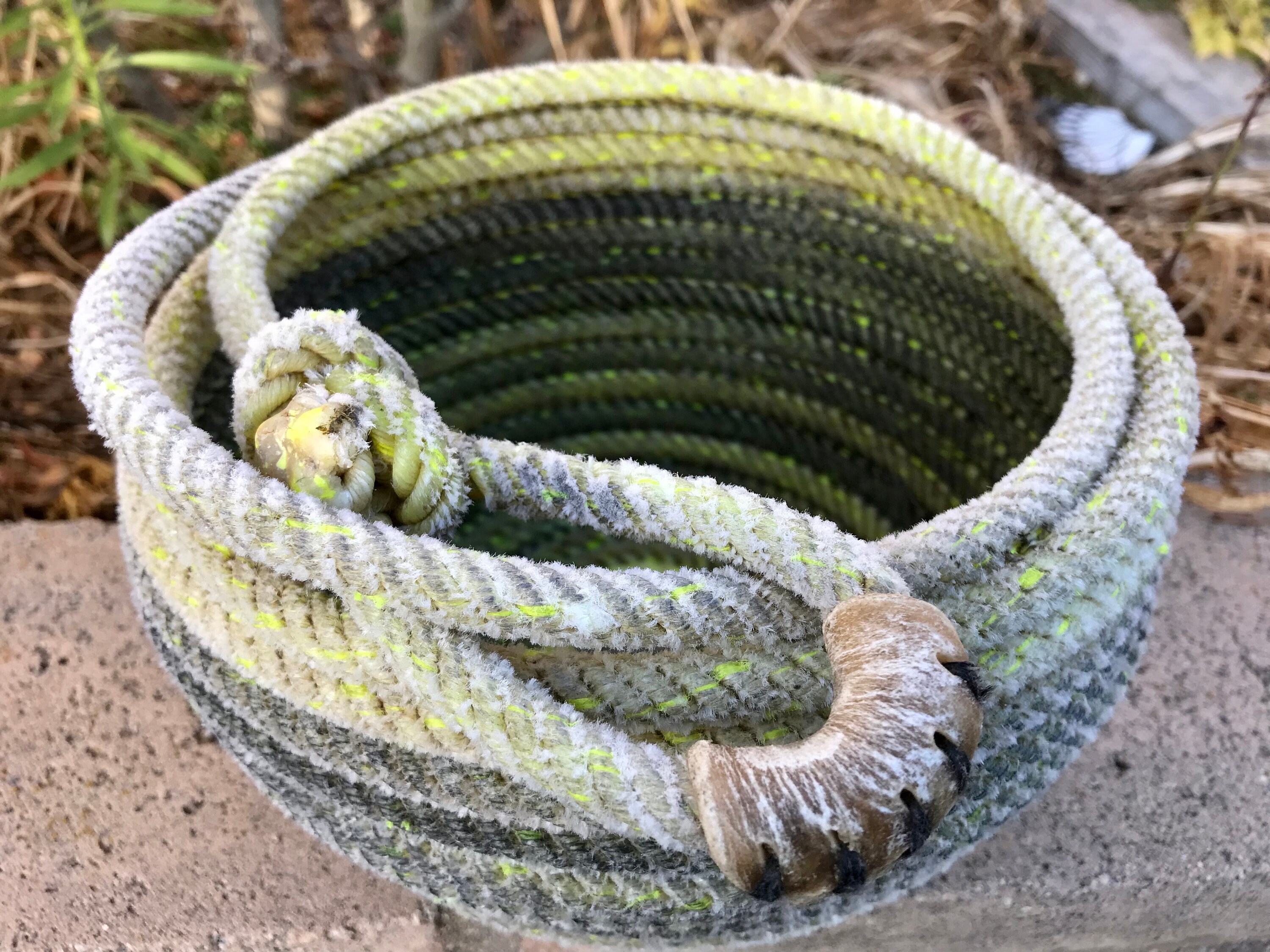 Cowboy Latiat, Ranch Rope Basket, Yellow Highlights Handmade, One of a ...