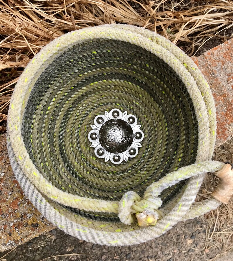 Cowboy Latiat, Ranch Rope Basket, Yellow Highlights Handmade, One of a ...