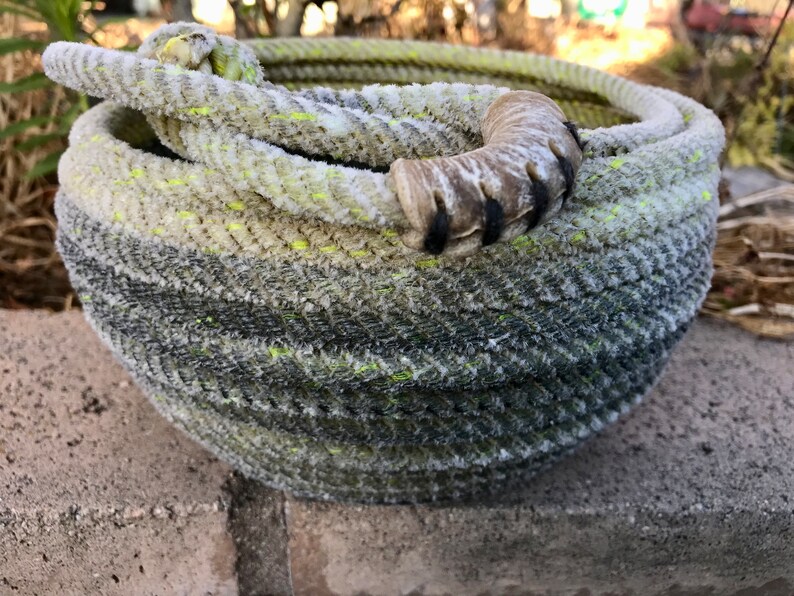 Cowboy Latiat, Ranch Rope Basket, Yellow Highlights Handmade, One of a ...
