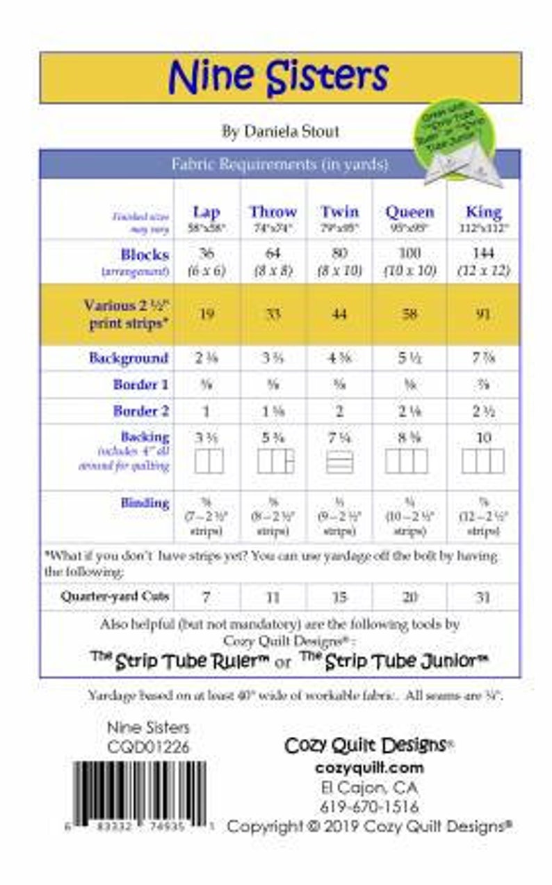 Nine Sisters Quilt Pattern Cozy Quilt Design's Strip - Etsy