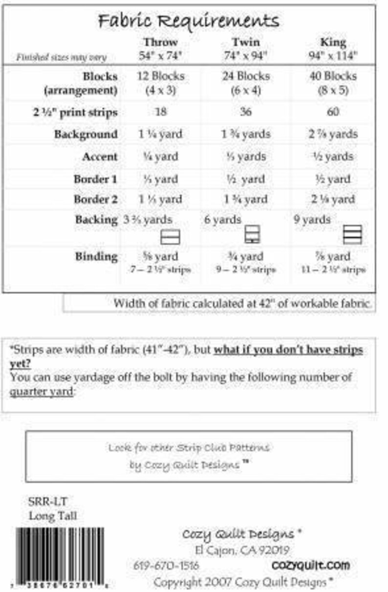 Cozy Quilts Long Tall Pattern Quilt Pattern for 2.5 | Etsy