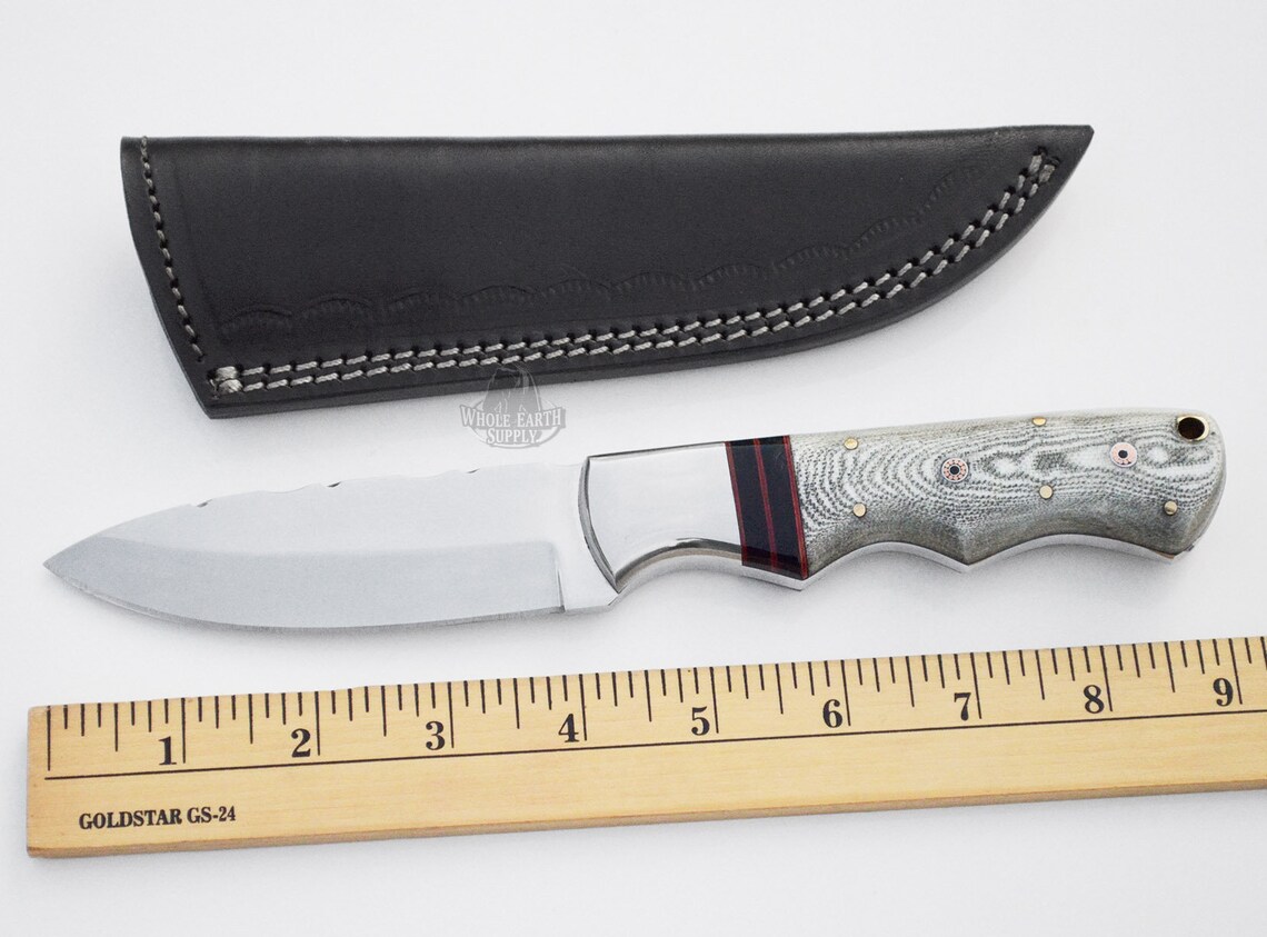 Drop Point D2 Hunting Knife With White & Gray German Micarta | Etsy