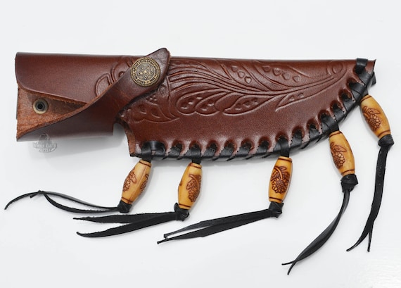 Knife Sheath Native Brown Genuine Leather Fixed Blade Hunting | Etsy