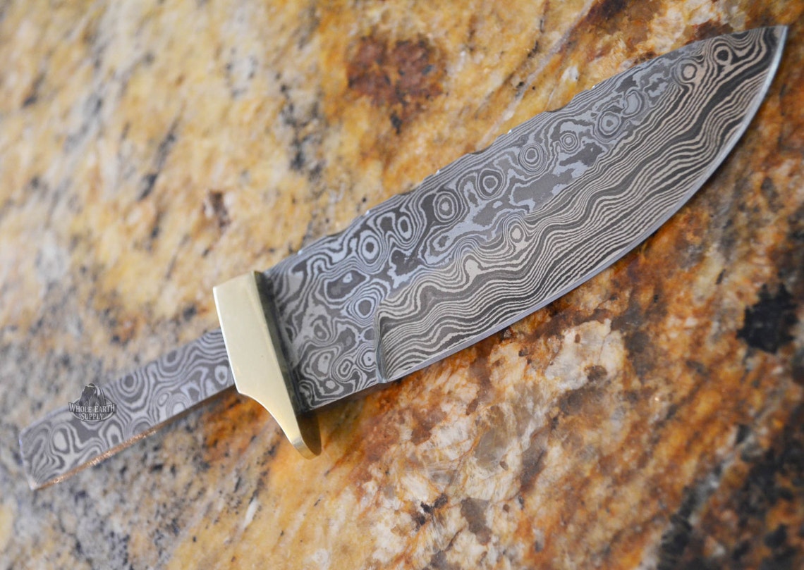 Knife Blank Drop Point Damascus Blade Partial Tang With Brass | Etsy