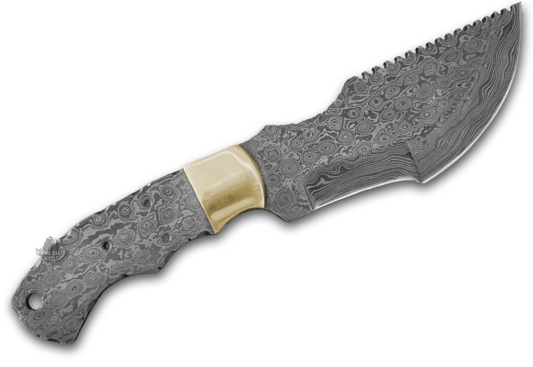 Knife Blank Tracker Damascus Blade With Brass Bolster Hunting Skinning ...