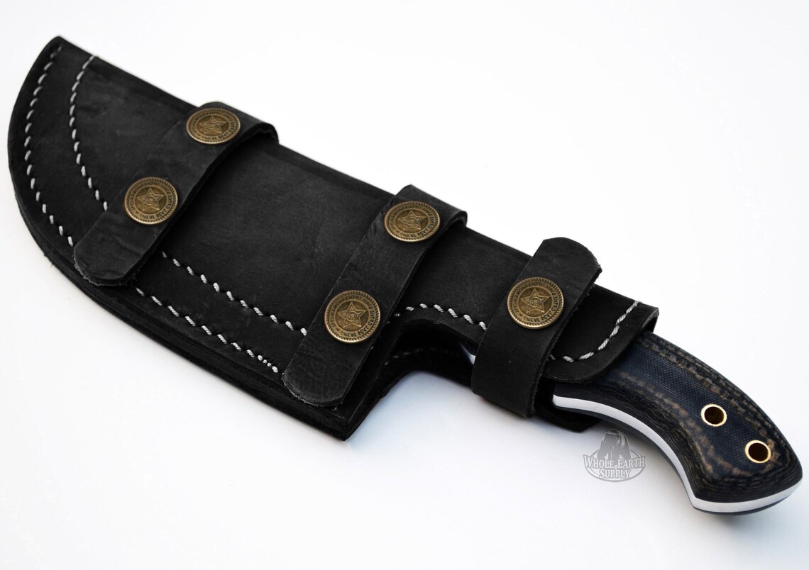 Knife Sheath Large Black Leather Tracker Fixed Blade Hunting Skinning ...