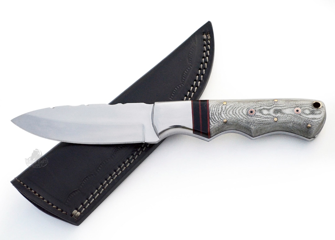 Drop Point D2 Hunting Knife With White & Gray German Micarta Skinning ...