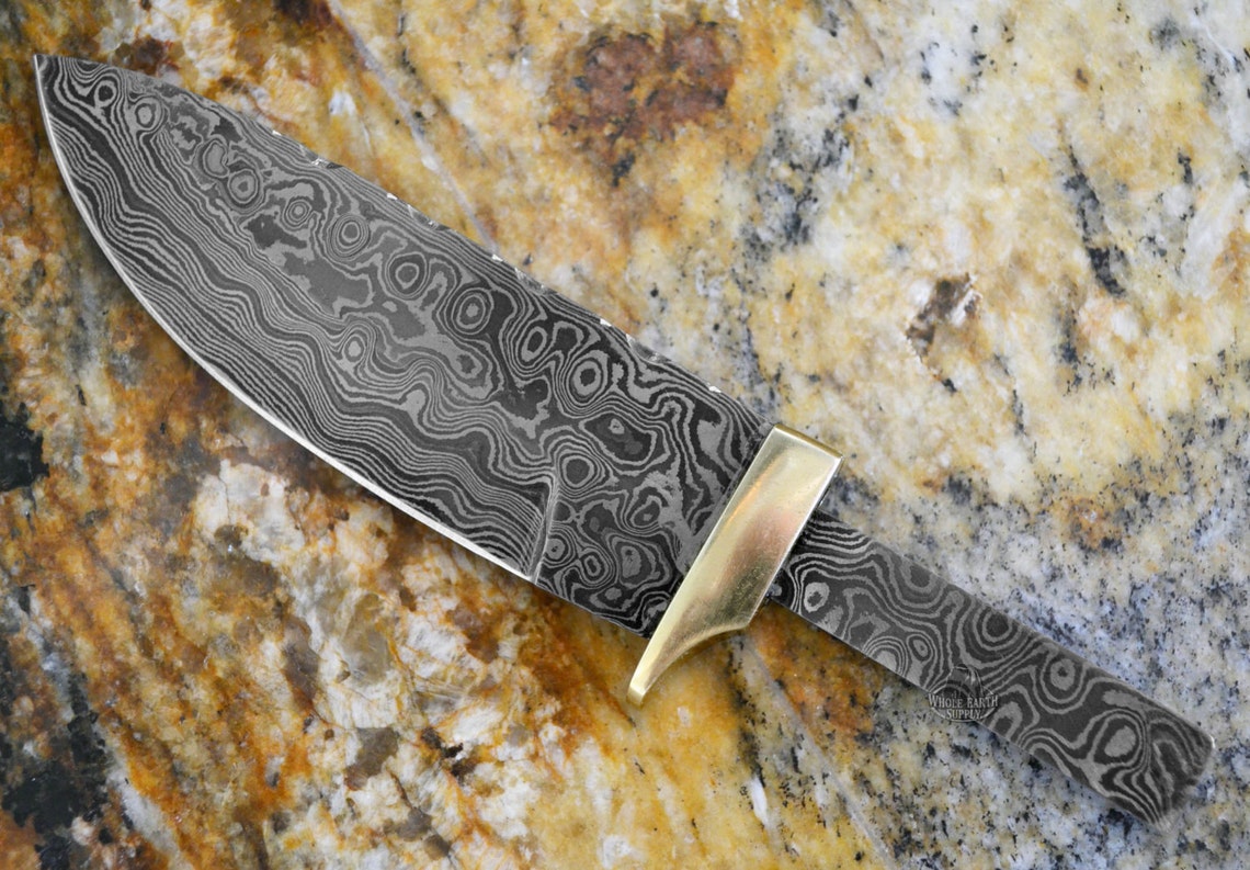Knife Blank Drop Point Damascus Blade Partial Tang With Brass Bolster ...