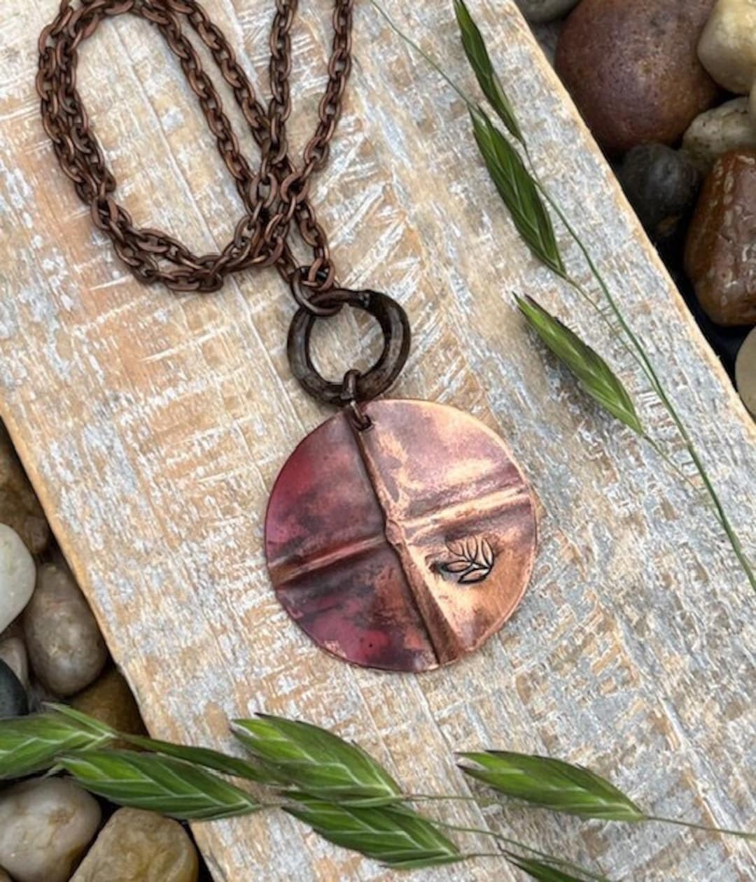 Fold Formed Copper Circle Pendant, Torched, Stamped, Anodized, With ...