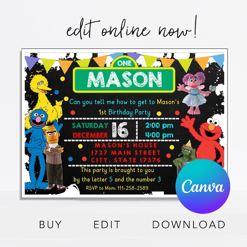 Elmo Invitation, Elmo Party Invitation, Elmo Birthday Invitation, Elmo ...
