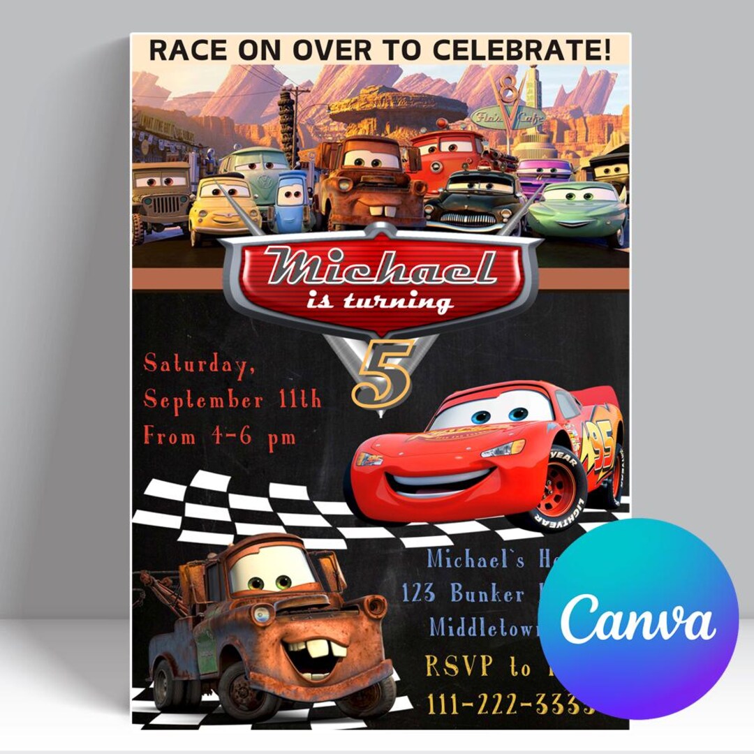 Cars Invitation, Cars Party Invitation, Cars Birthday Invitation, Cars ...
