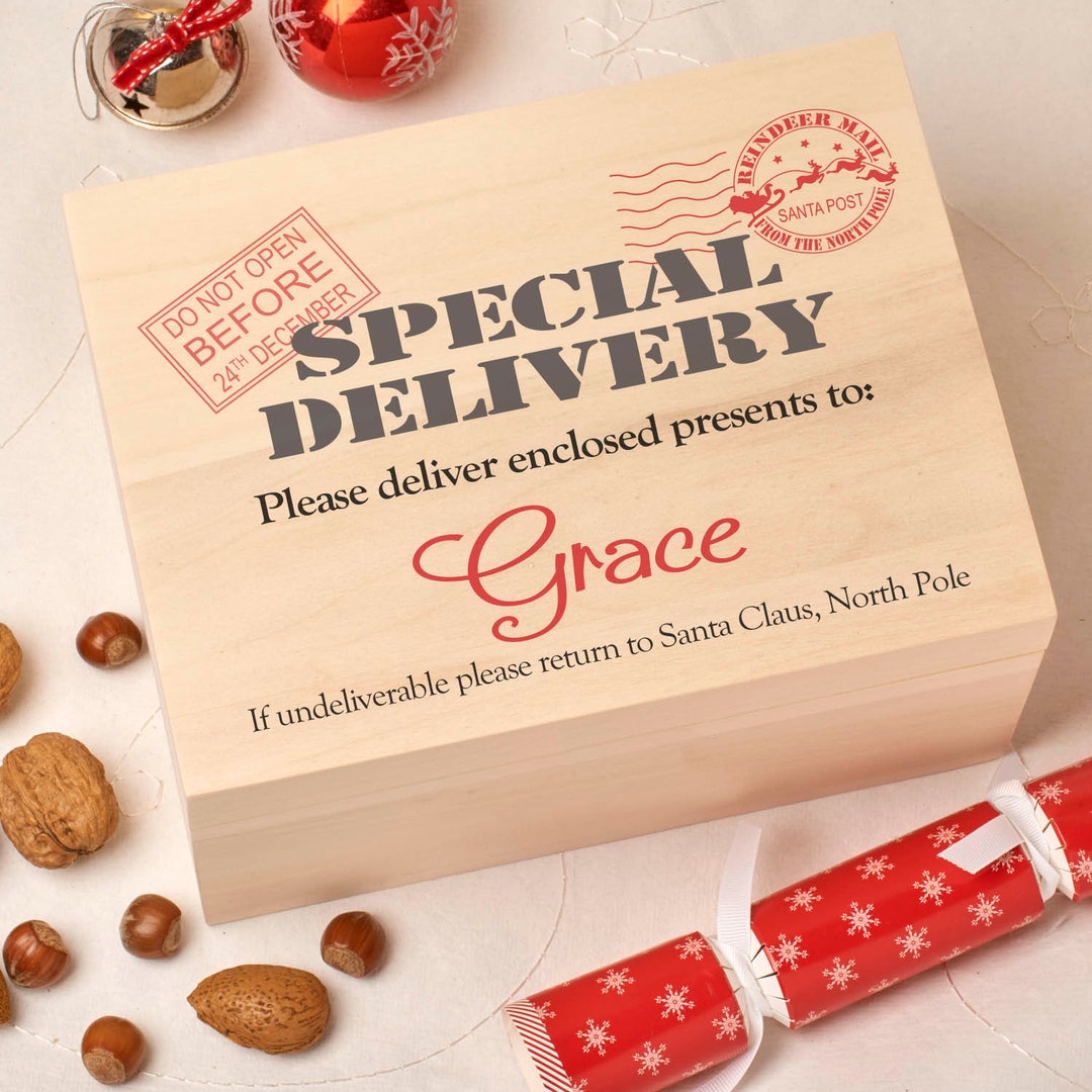 Personalised Wooden Colour Christmas Eve Box - Special Delivery - Etsy