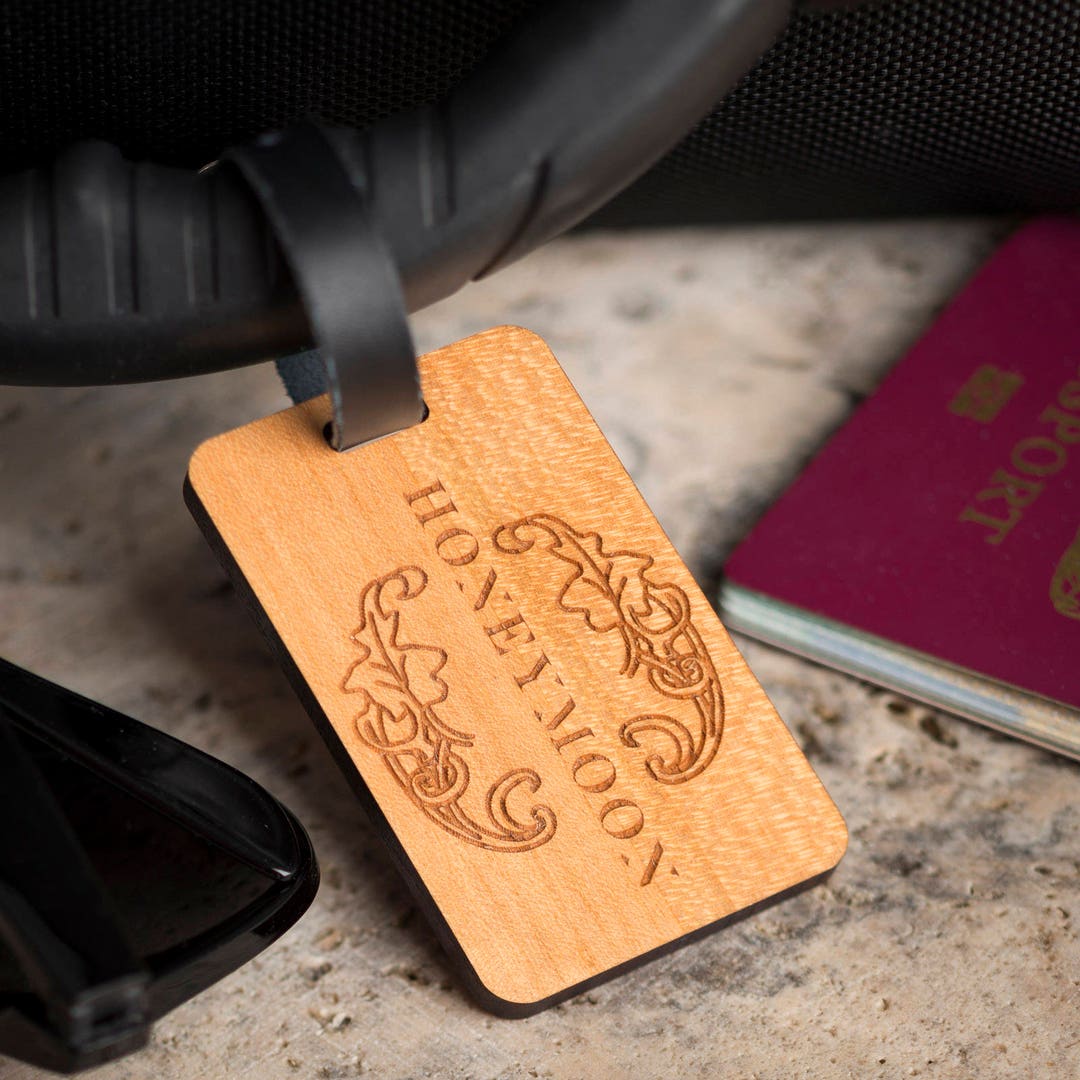 Personalised Laser Engraved Wooden Luggage Tag With Leather Strap ...