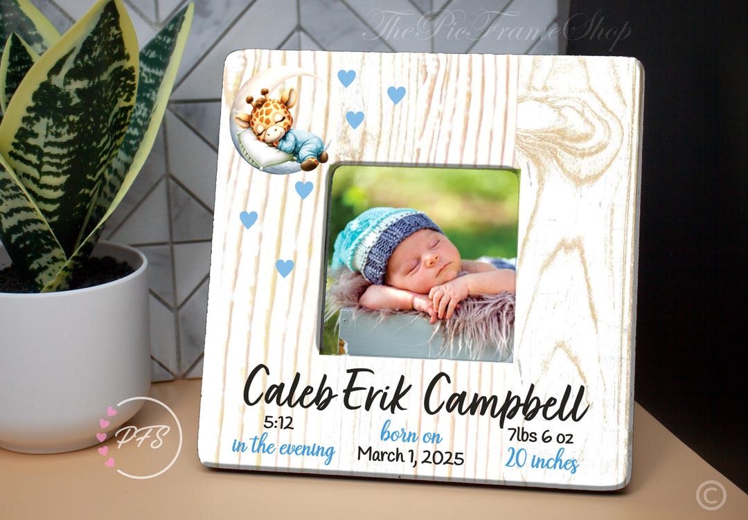 Baby Stats Frame for Boy, Blue Baby Frame, New Baby Boy Gift, Giraffe ...