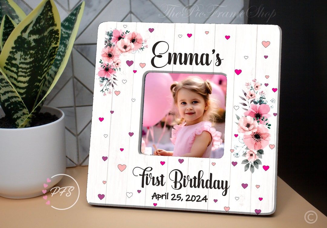 Personalized First Birthday Picture Frame, Floral Wooden Gift - Etsy