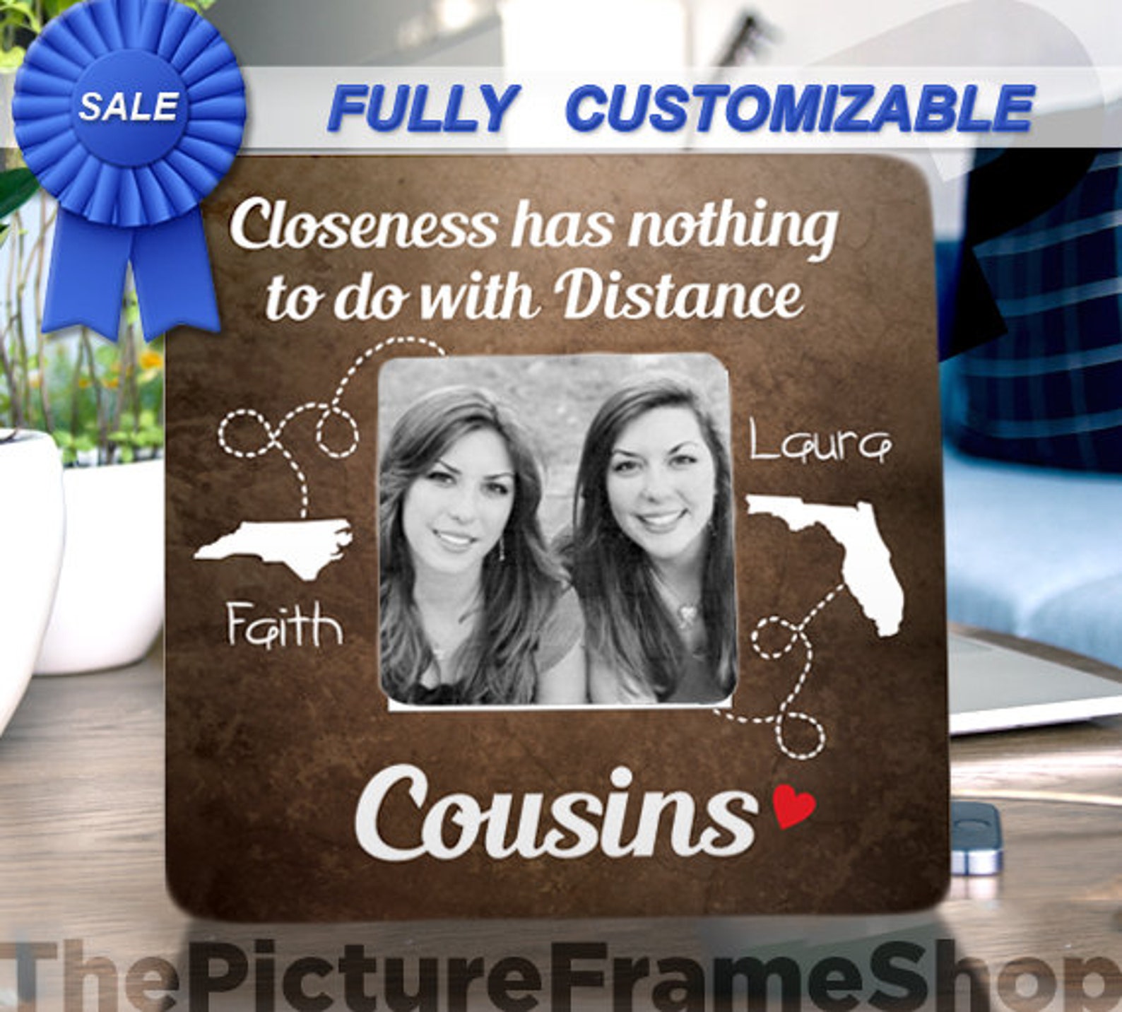 Cousin Gift Cousin Going Away Gift, Long Distance Cousin, State Frame ...