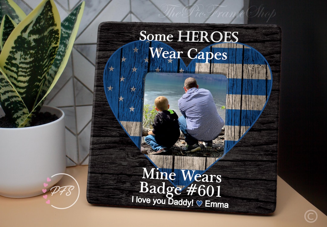 Personalized Police Officer Wood Picture Frame Gift, Some Heroes Wear ...