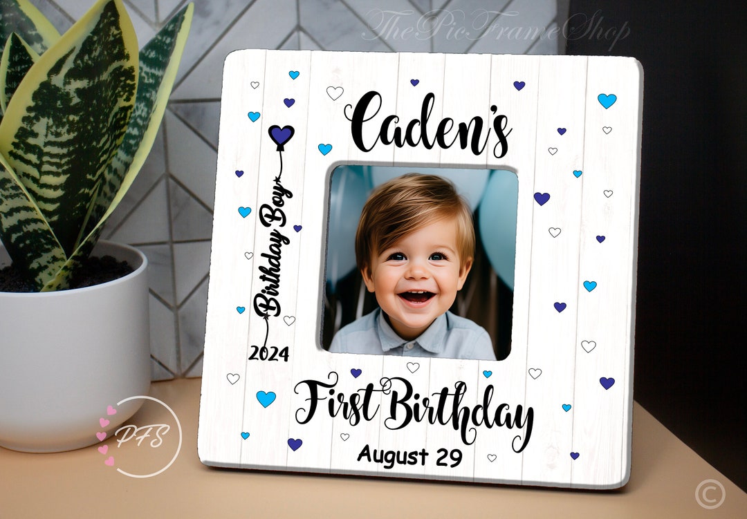 First Birthday Boy Picture Frame, Personalized Wooden Gift - Etsy
