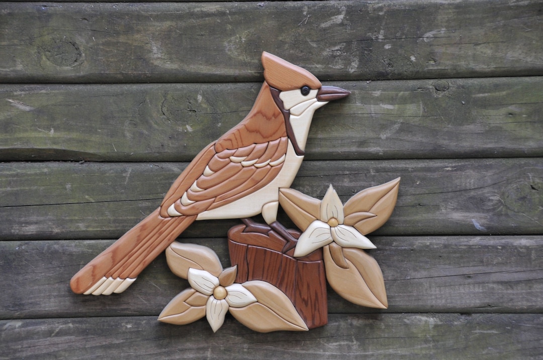 Handmade Blue Jay Intarsia - Wooden Wall Art - Rustic Home Decor - Fine ...