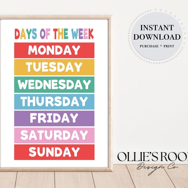 Days of the Week Chart - Etsy Canada