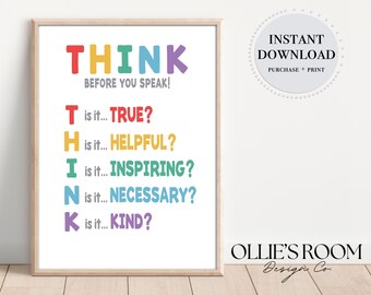 Rainbow Think Before You Speak Poster Educational Poster - Etsy