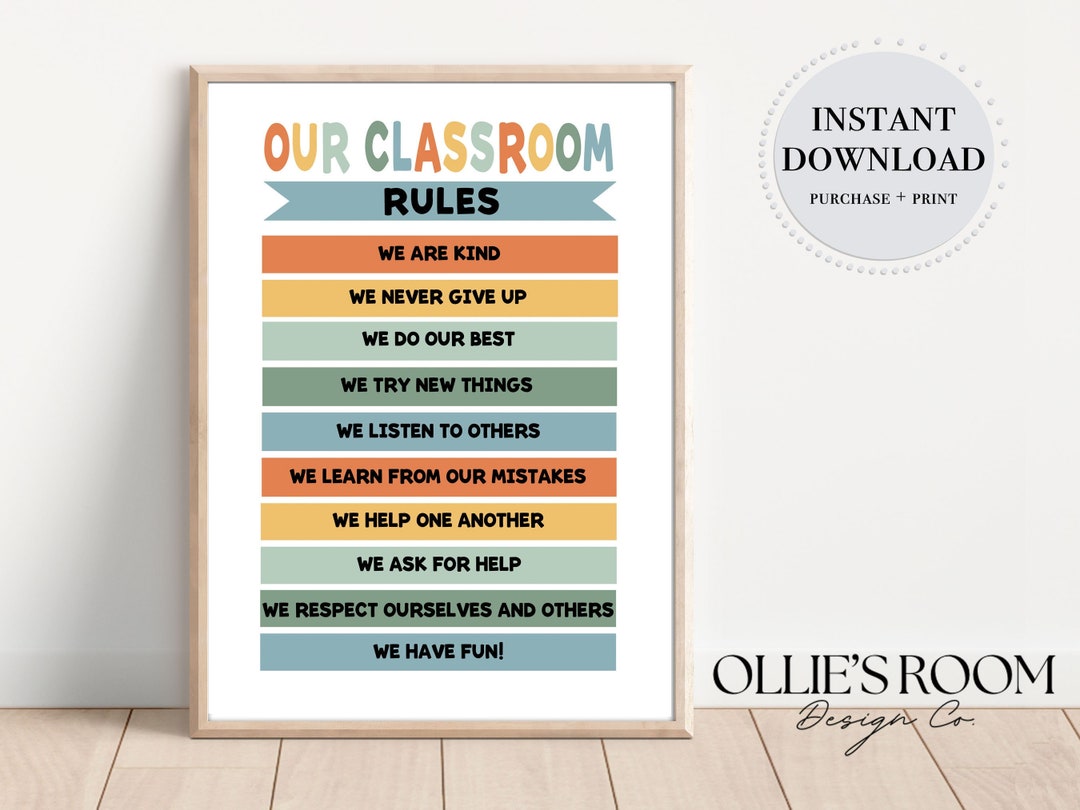 Boho Neutral Classroom Rules Poster, Educational Learning Poster ...