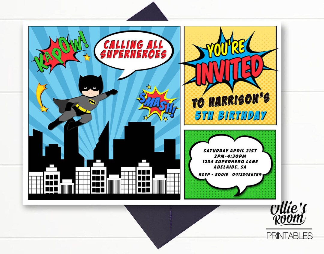 Calling All Superheroes Birthday Invitation, Comic Superhero Birthday ...