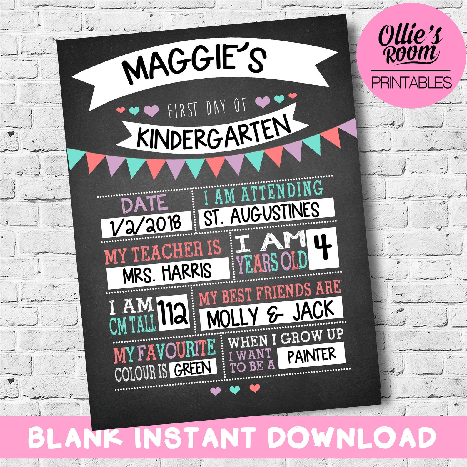 First Day of School Template, Digital First Day Sign, Back to School ...