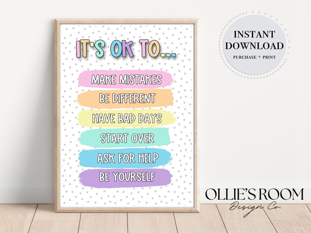 Pastel It's Ok to Poster, Positive Affirmation Poster, Learning Prints ...