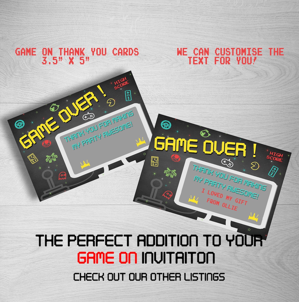 Video Game Party Thank You Card Arcade Birthday Thank You - Etsy