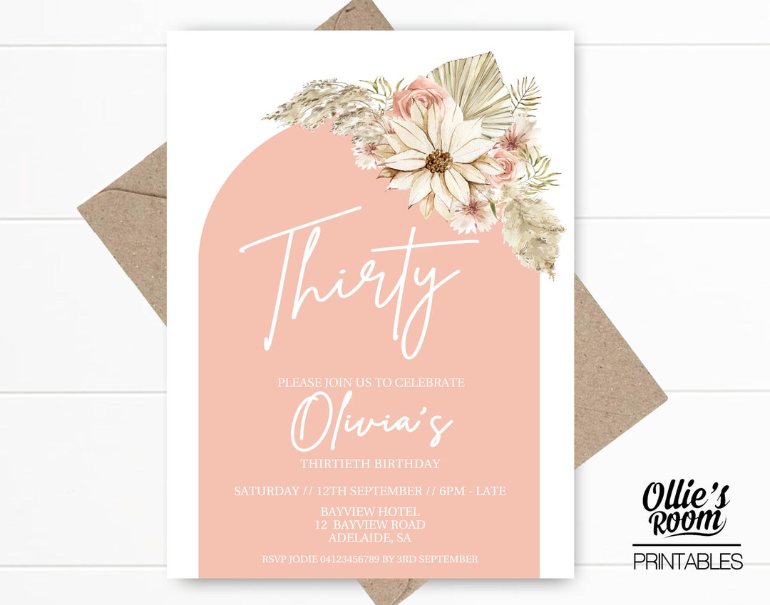 30th Birthday Invitation | Boho Arch Birthday | Floral Boho Invitation ...