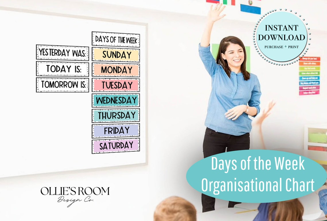 Days of Week Chart Rainbow Daily Organisation Boho Days of - Etsy