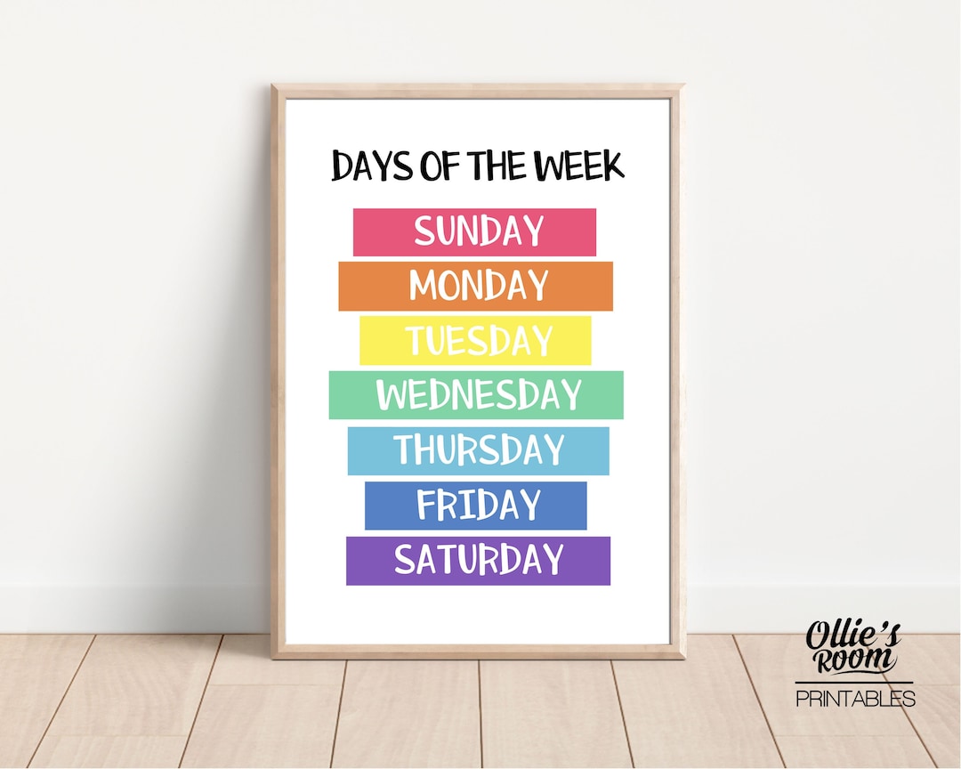Days of the Week Poster, Days Print, Educational Learning Poster ...