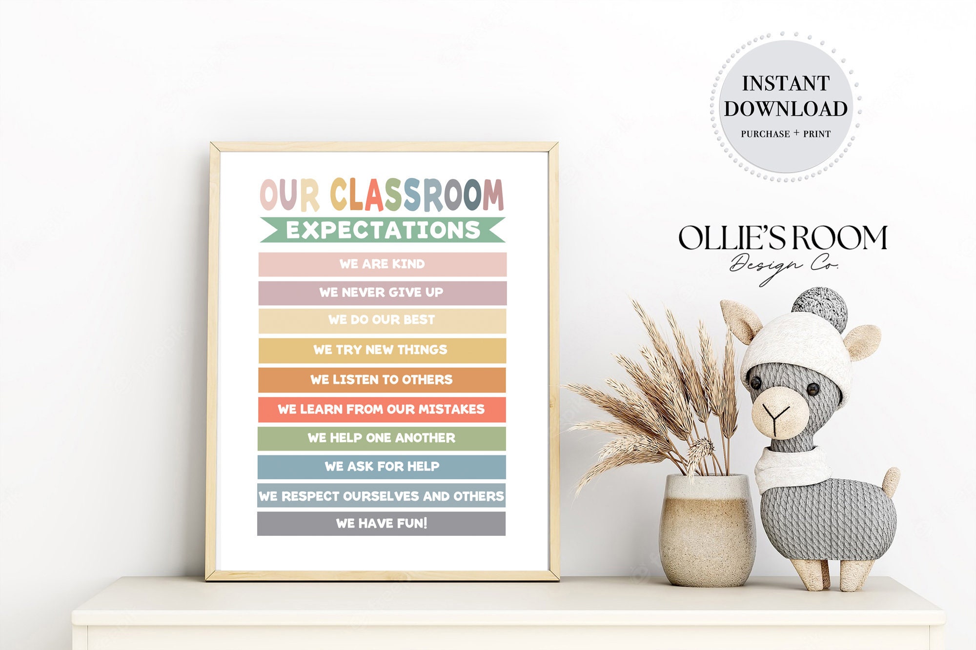Neutral Classroom Rules Poster, Educational Learning Poster, Learning ...