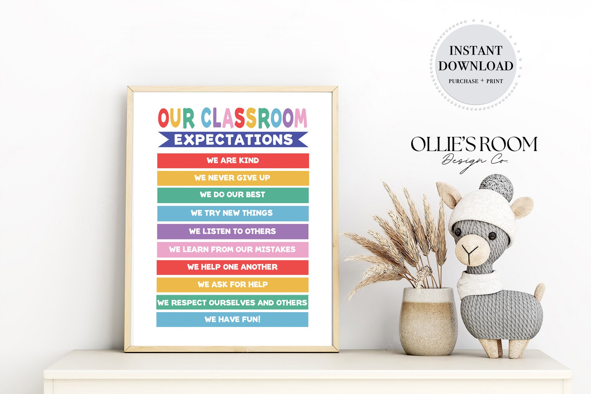 Rainbow Classroom Rules Poster, Digital Educational Poster, Learning ...
