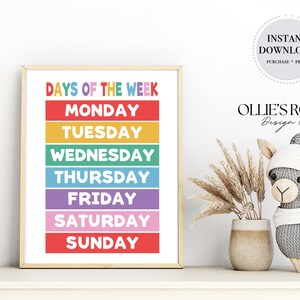 Rainbow Days of the Week Poster, Educational Learning Poster, Learning ...