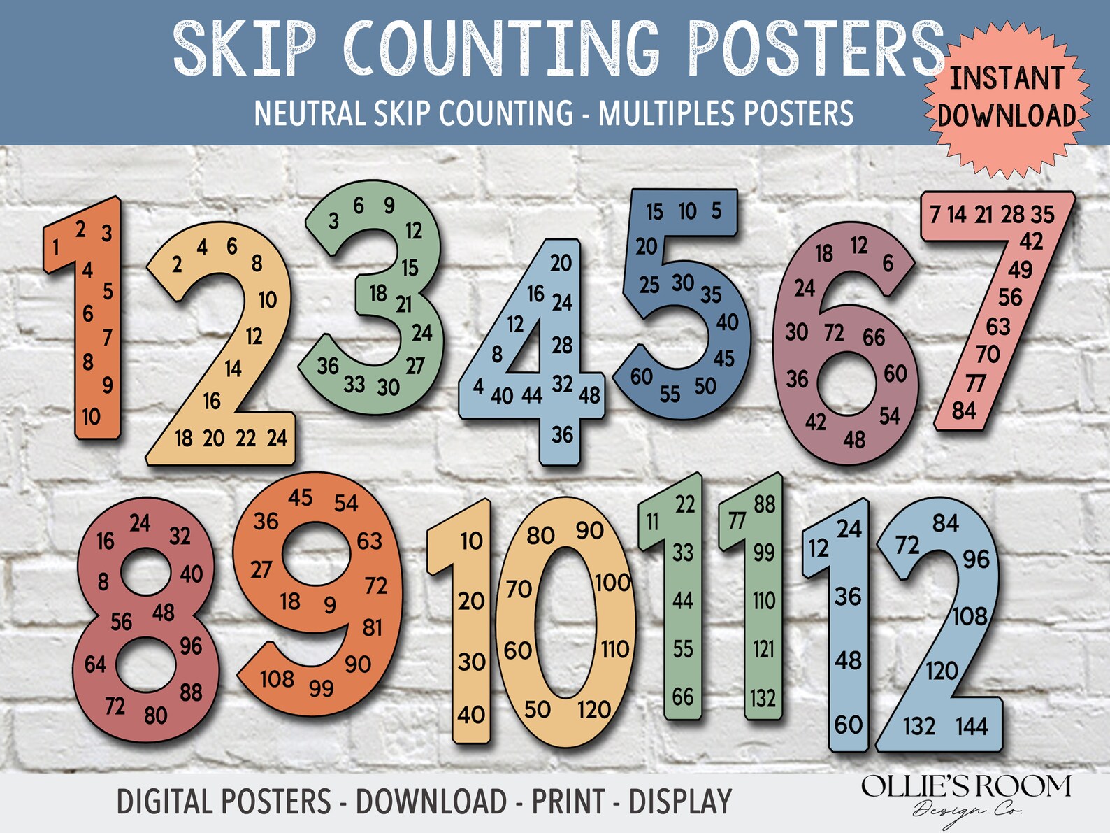 Neutral Skip Counting Poster, Math Display Print, Neutral Classroom ...
