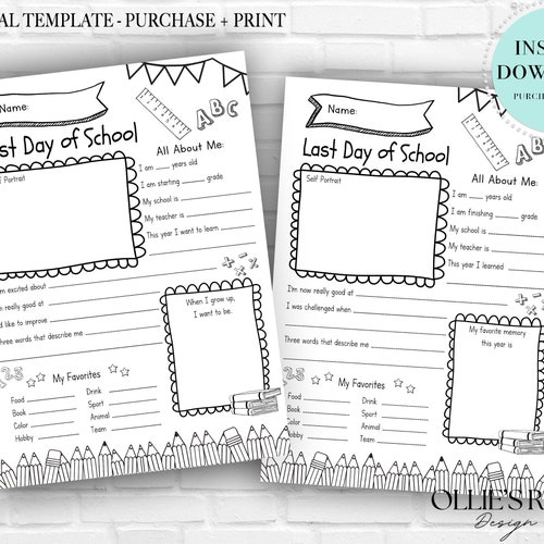 DIGITAL FIRST and LAST Day of School Pages Back to School - Etsy