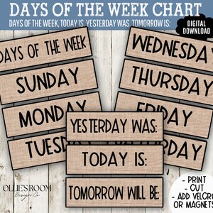 Hessian Days of Week Chart, Hessian Classroom Poster, Boho Days of Week ...