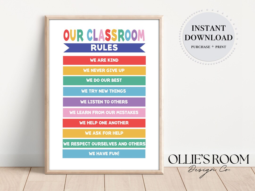 Rainbow Classroom Rules Poster, Digital Educational Poster, Learning ...