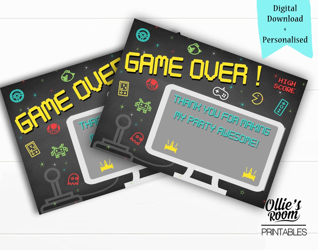 Video Game Party Thank You Card | Arcade Birthday Thank You | Gaming ...