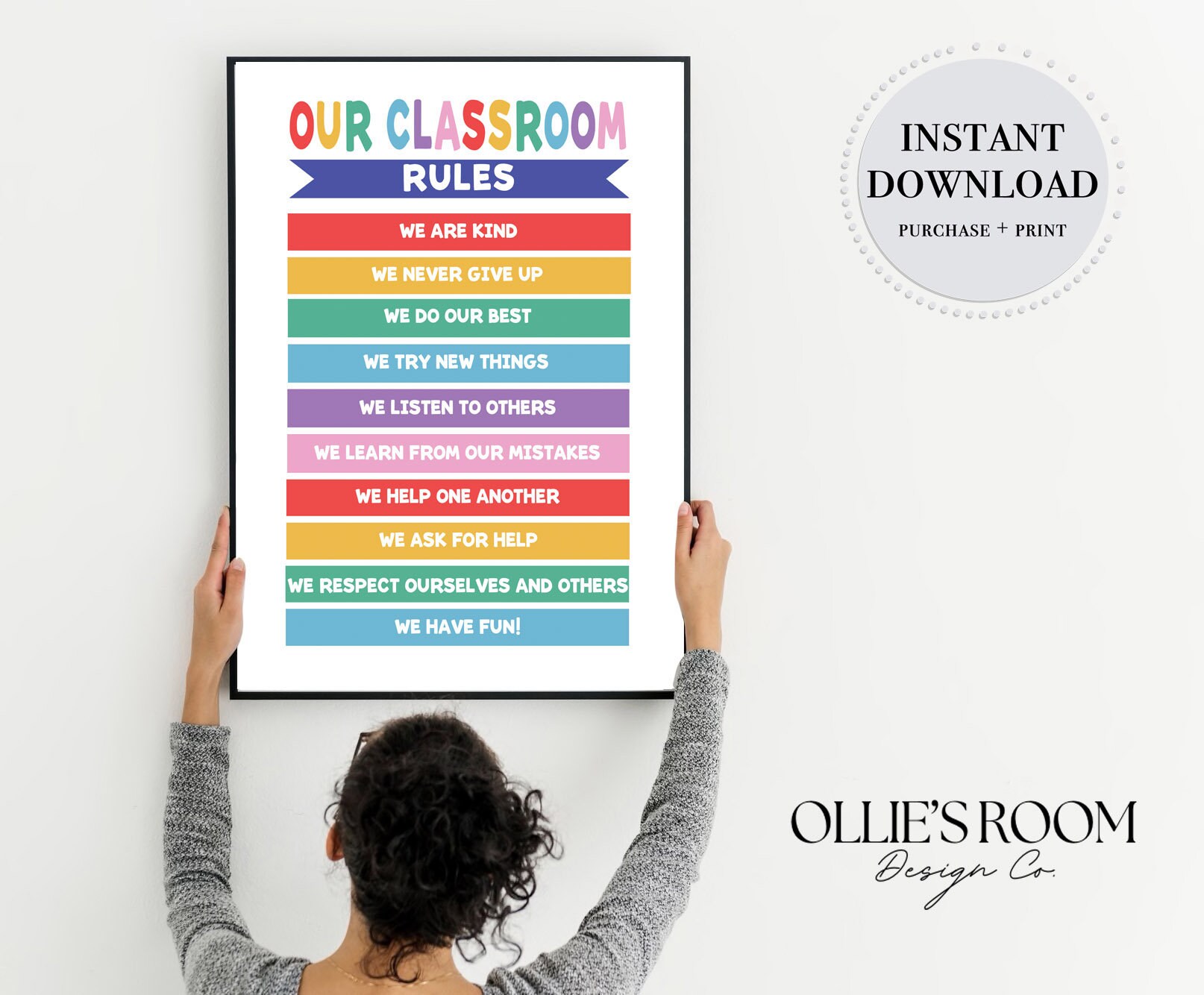 Rainbow Classroom Rules Poster, Digital Educational Poster, Learning ...
