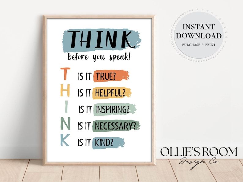 Rainbow Think Before You Speak Poster Educational Poster - Etsy
