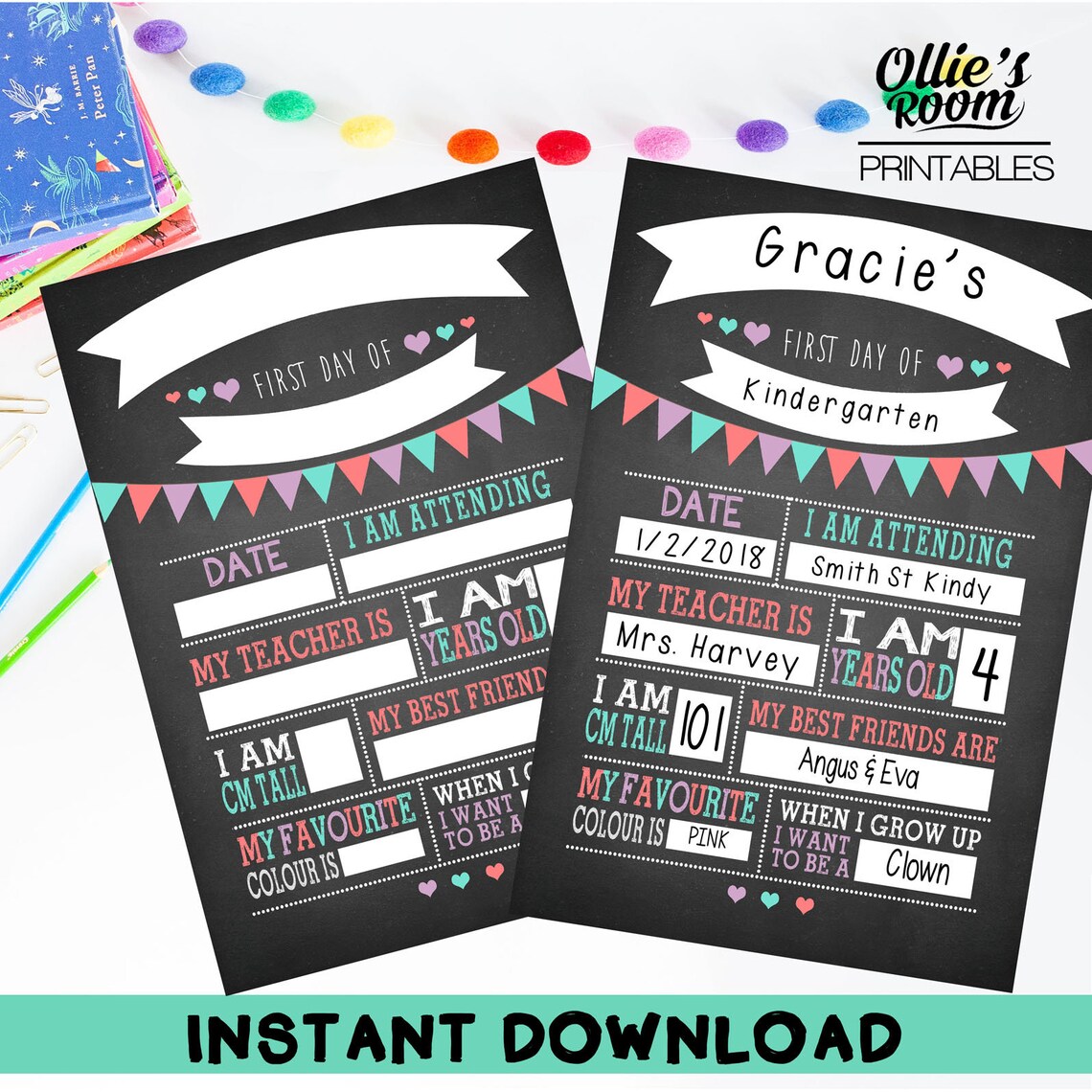 First Day of School Template, Digital First Day Sign, Back to School ...