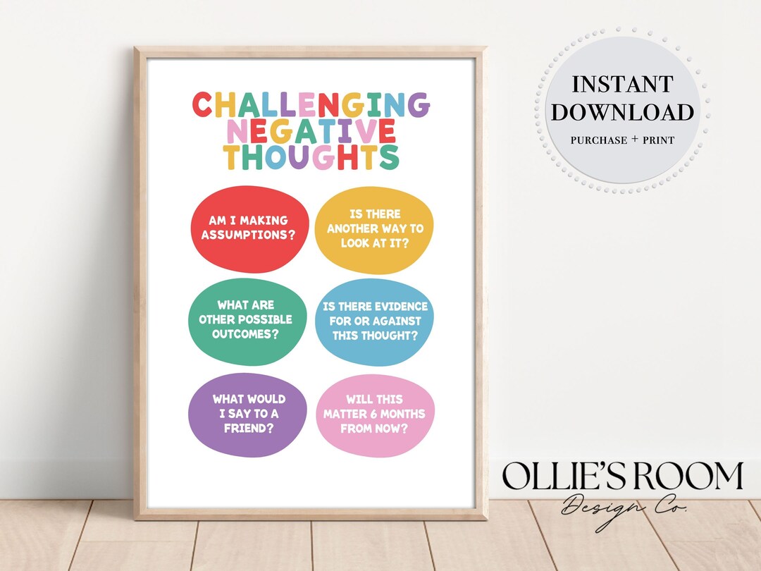 Rainbow Challenging Negative Thoughts Poster, Therapy Poster, Calm ...