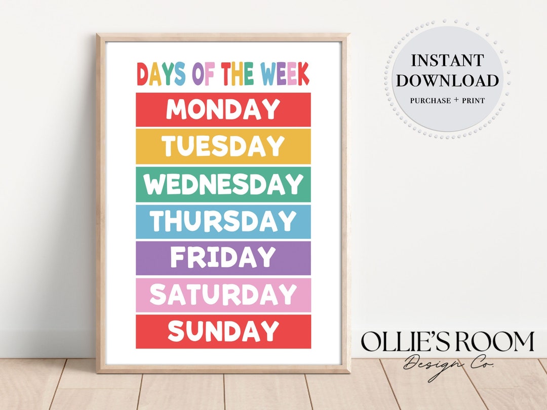 Rainbow Days of the Week Poster, Educational Learning Poster, Learning ...